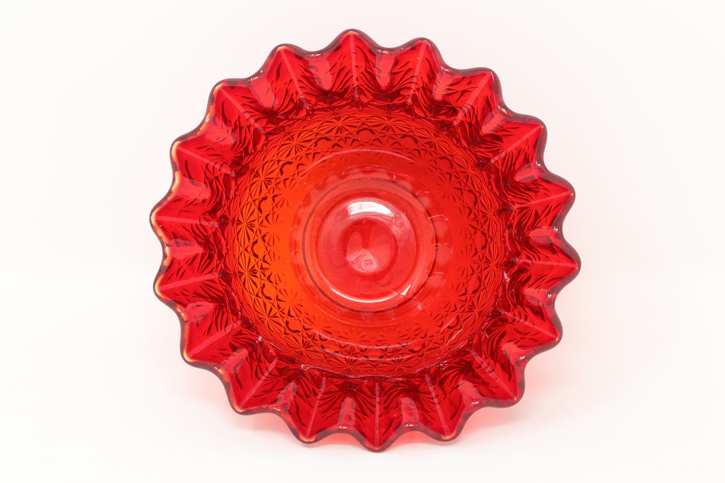 MINT 6 Red Glass Bowl With Ruffled Top Bright Red Candy | Etsy