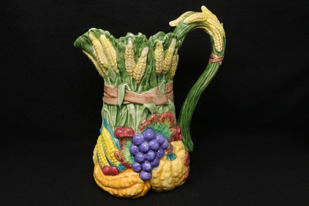 LARGE MINT Fitz and Floyd Thanksgiving Pitcher, Harvest Home Pattern ...