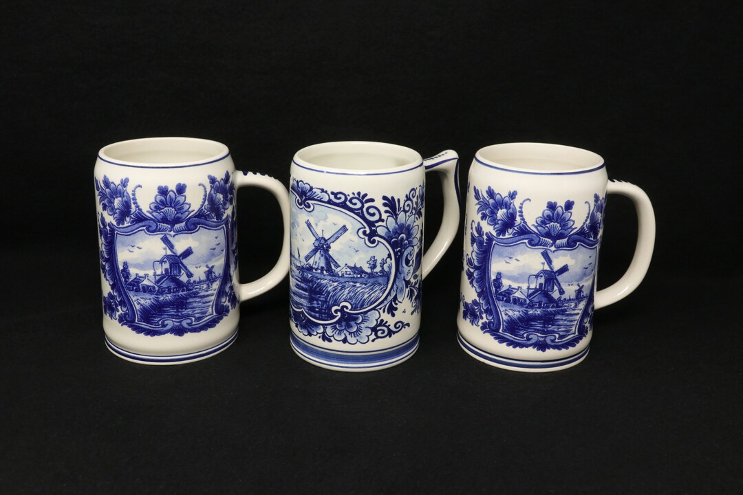 Excellent Vintage Set of 3 Blue Delft Holland Mugs (18 Fl. Oz Each ...