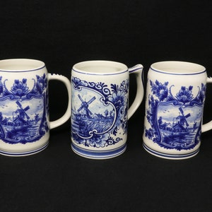 Excellent Vintage Set of 3 Blue Delft Holland Mugs 18 Fl. Oz Each, Blue ...