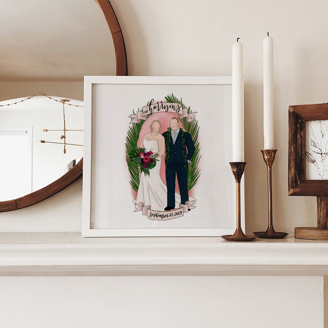 Custom Commemorative Wedding Watercolor Illustration Portrait | Custom ...