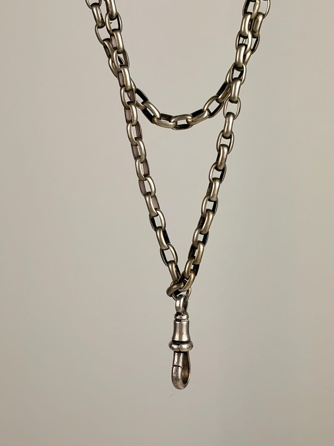 Antique Victorian Era Sterling Silver Long Guard Chain Necklace With ...