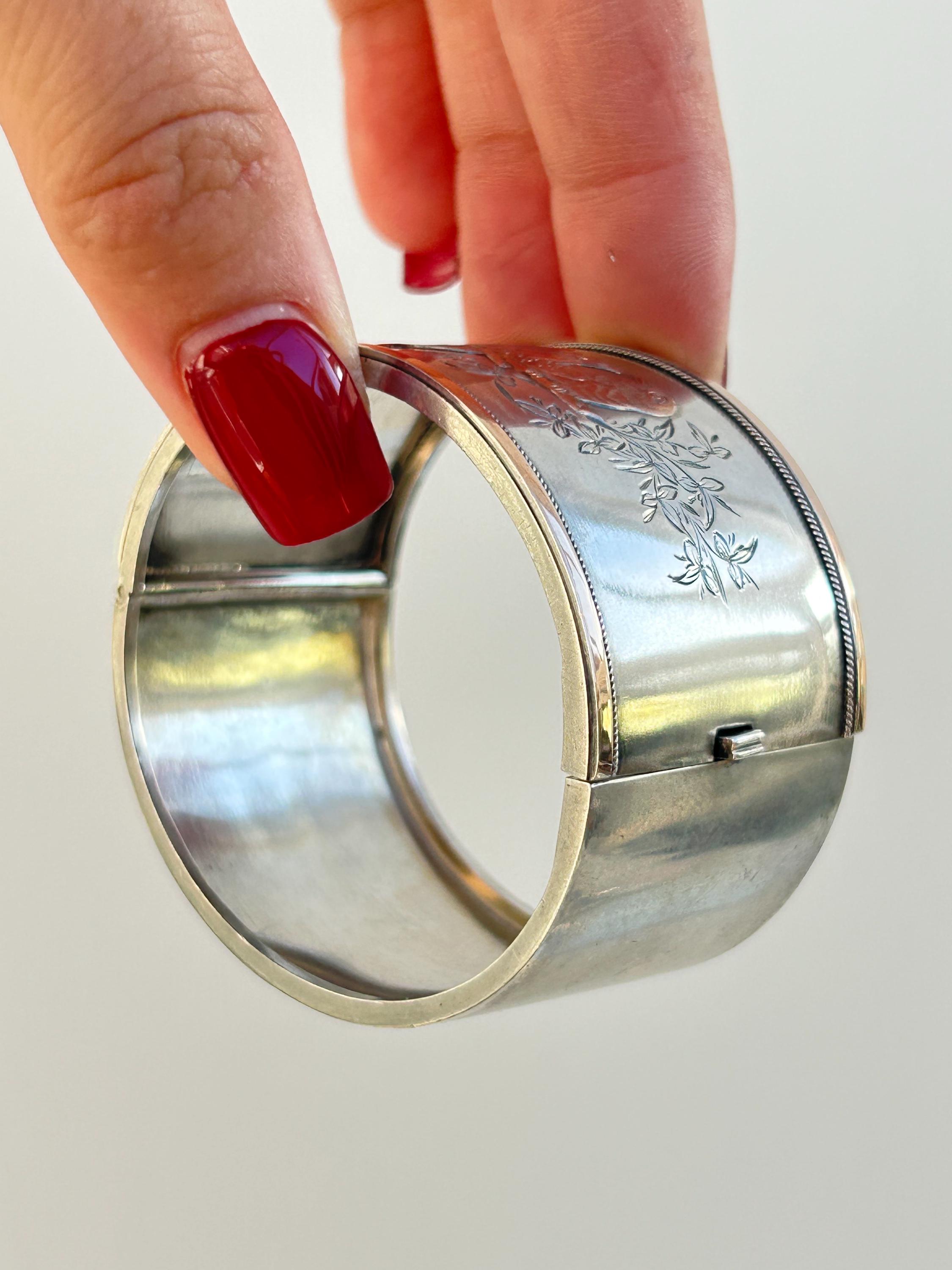 Antique Wide Silver Bangle With Gold Overlay Bird Motif - Etsy Australia