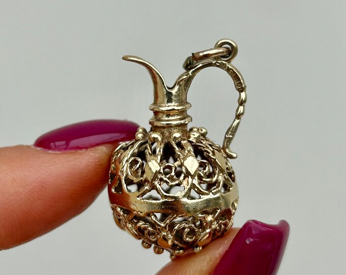 Large Yellow Gold Ornate Jug Charm Pendant - Etsy