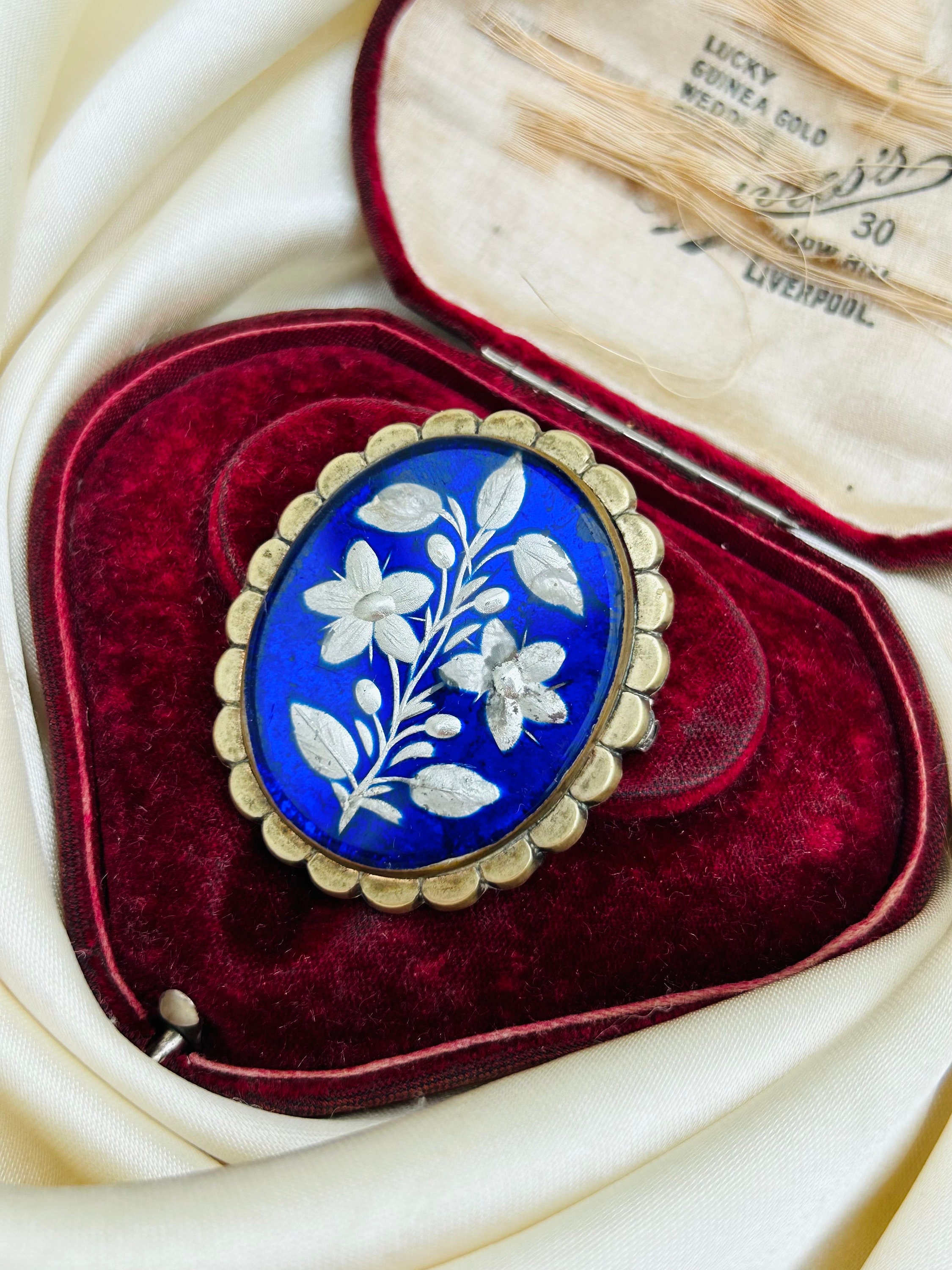 Large Antique Blue Enamel Floral Brooch - Etsy