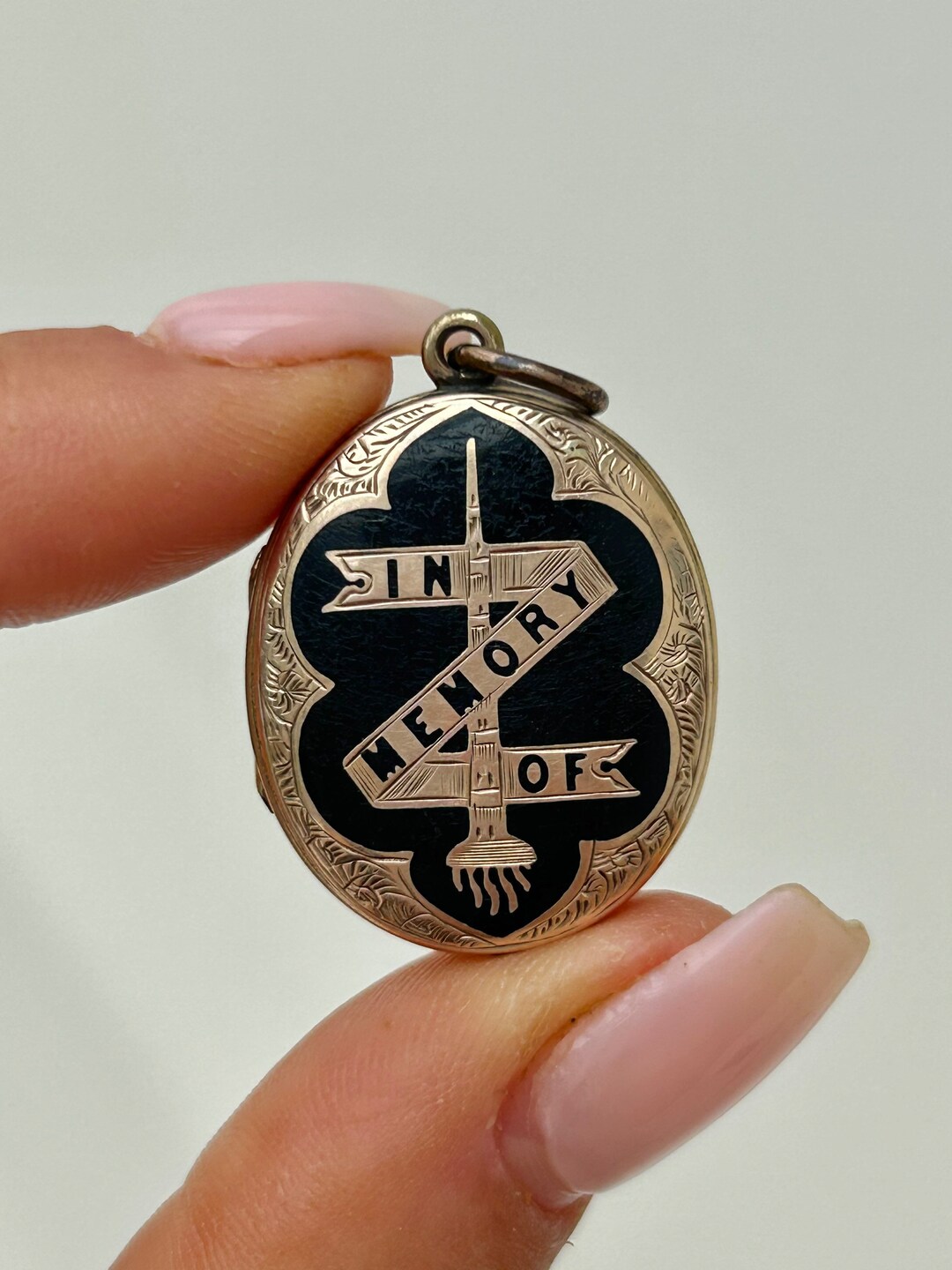 Antique in Memory Of Black Enamel Gold Locket Pendant - Etsy