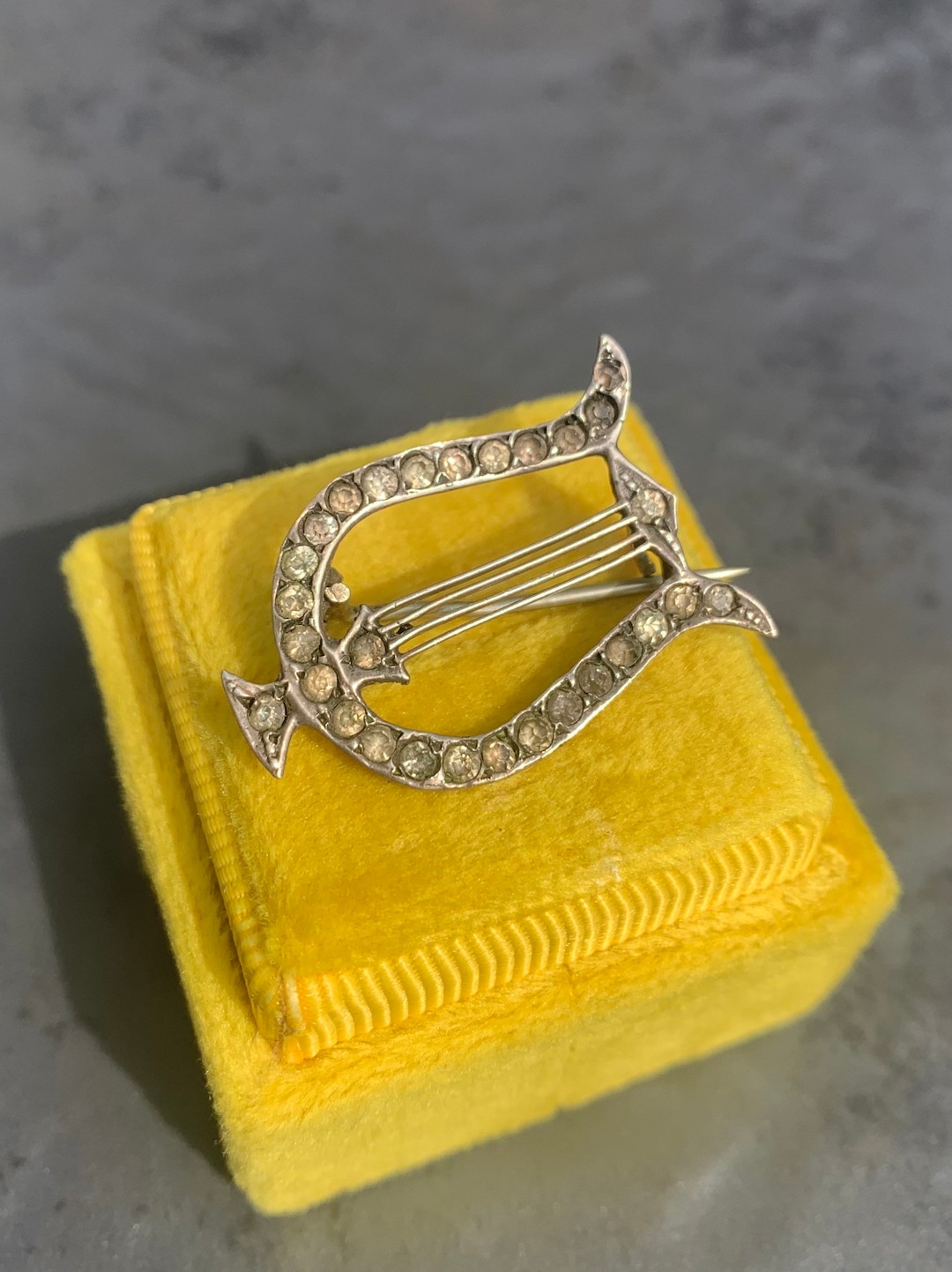 Antique Paste and Silver Harp Instrument Brooch - Etsy