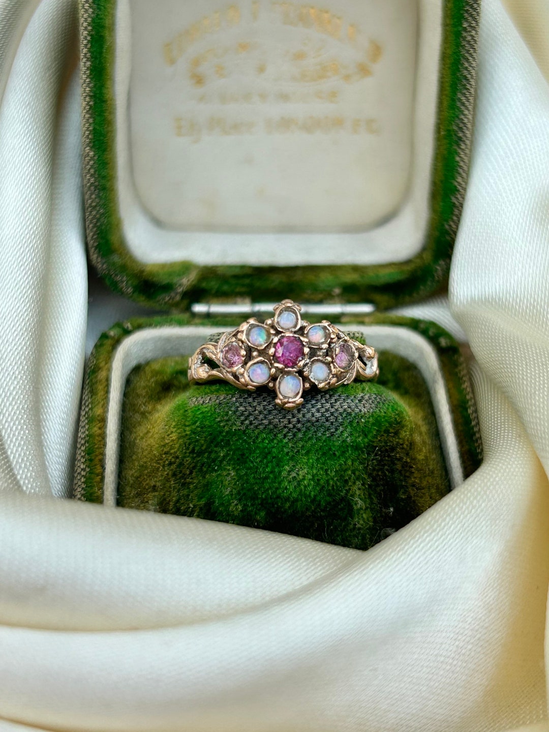 Antique Yellow Gold Ruby and Opal Flower Ring - Etsy