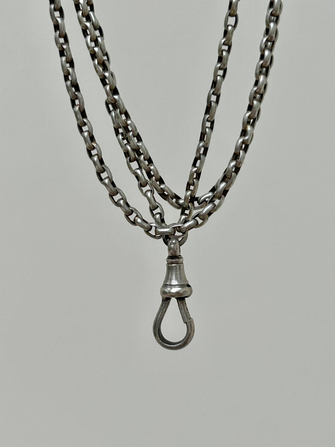 Antique Silver Extra Long Longguard Chain Necklace With Dogclip - Etsy