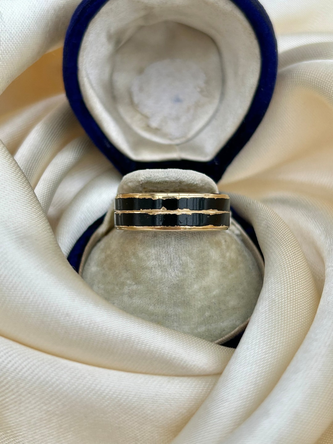 Antique Gilt Metal Black Enamel Mourning Band Ring - Etsy