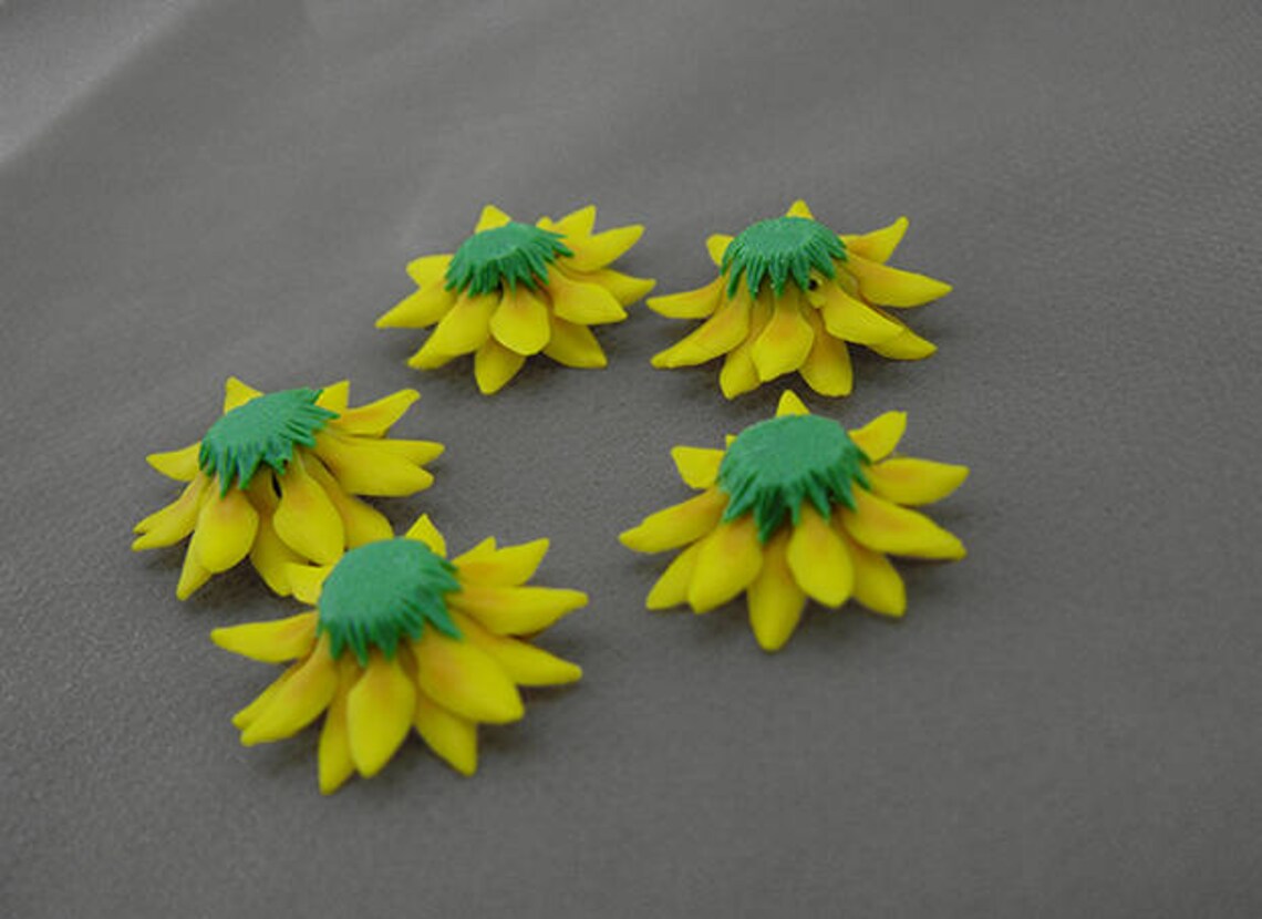 Polymer clay sunflowers clay flower beads miniature yellow | Etsy