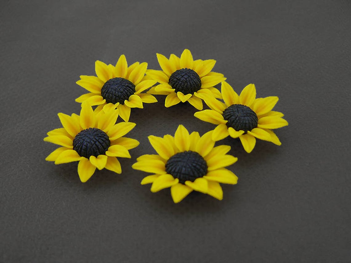 Polymer clay sunflowers clay flower beads miniature yellow | Etsy