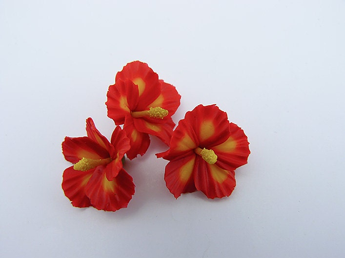 Red Hibiscus Flowers From Polymer Clay, Red Flowers Beads, Tropical ...