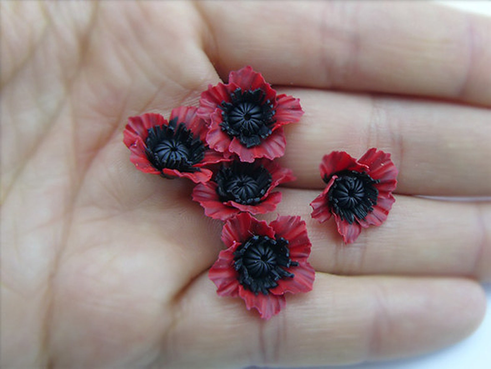 Red Poppies Flowers From Polymer Clay, Polymer Clay Beads, Red Flower ...