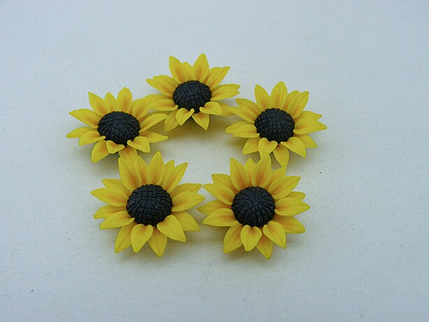Polymer clay sunflowers clay flower beads miniature yellow | Etsy
