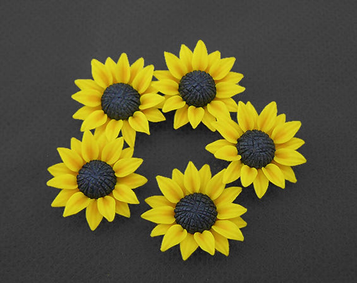 Polymer clay sunflowers clay flower beads miniature yellow | Etsy