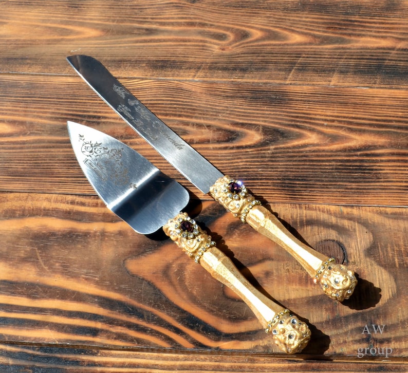 Gold Wedding Cake Knife Set, Fall Wedding Decor, Personalized Cake ...