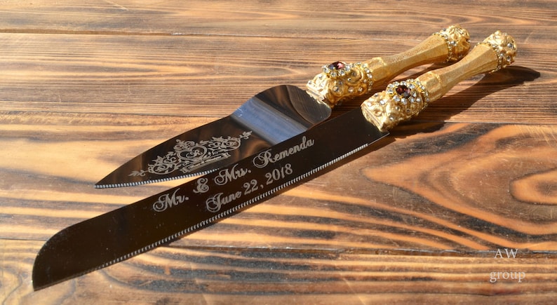 Gold Wedding Cake Knife Set, Fall Wedding Decor, Personalized Cake ...