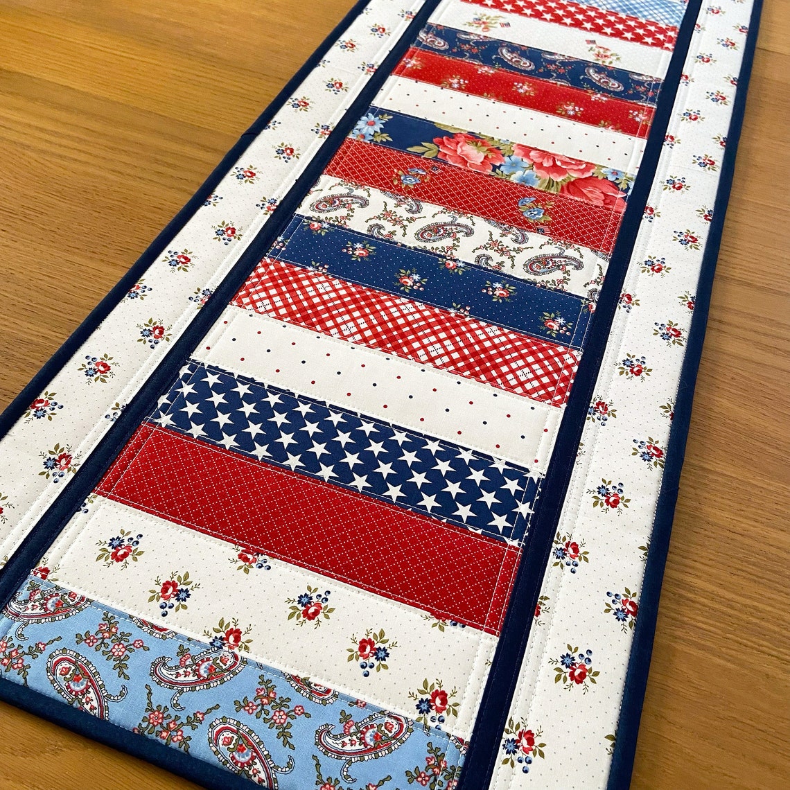 Quilted Table Runner Patriotic Table Runner Floral Table - Etsy