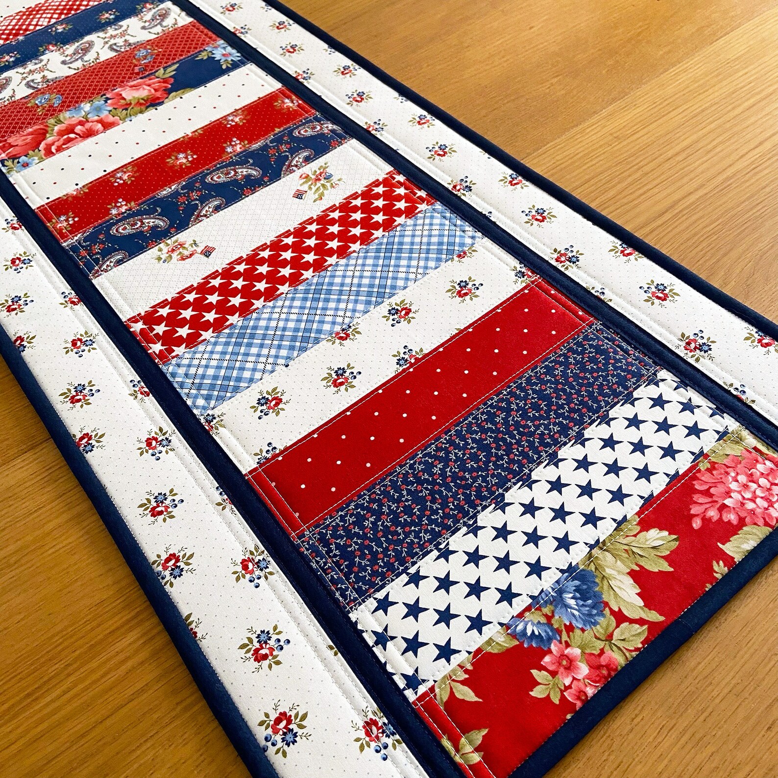 Quilted Table Runner Patriotic Table Runner Floral Table - Etsy
