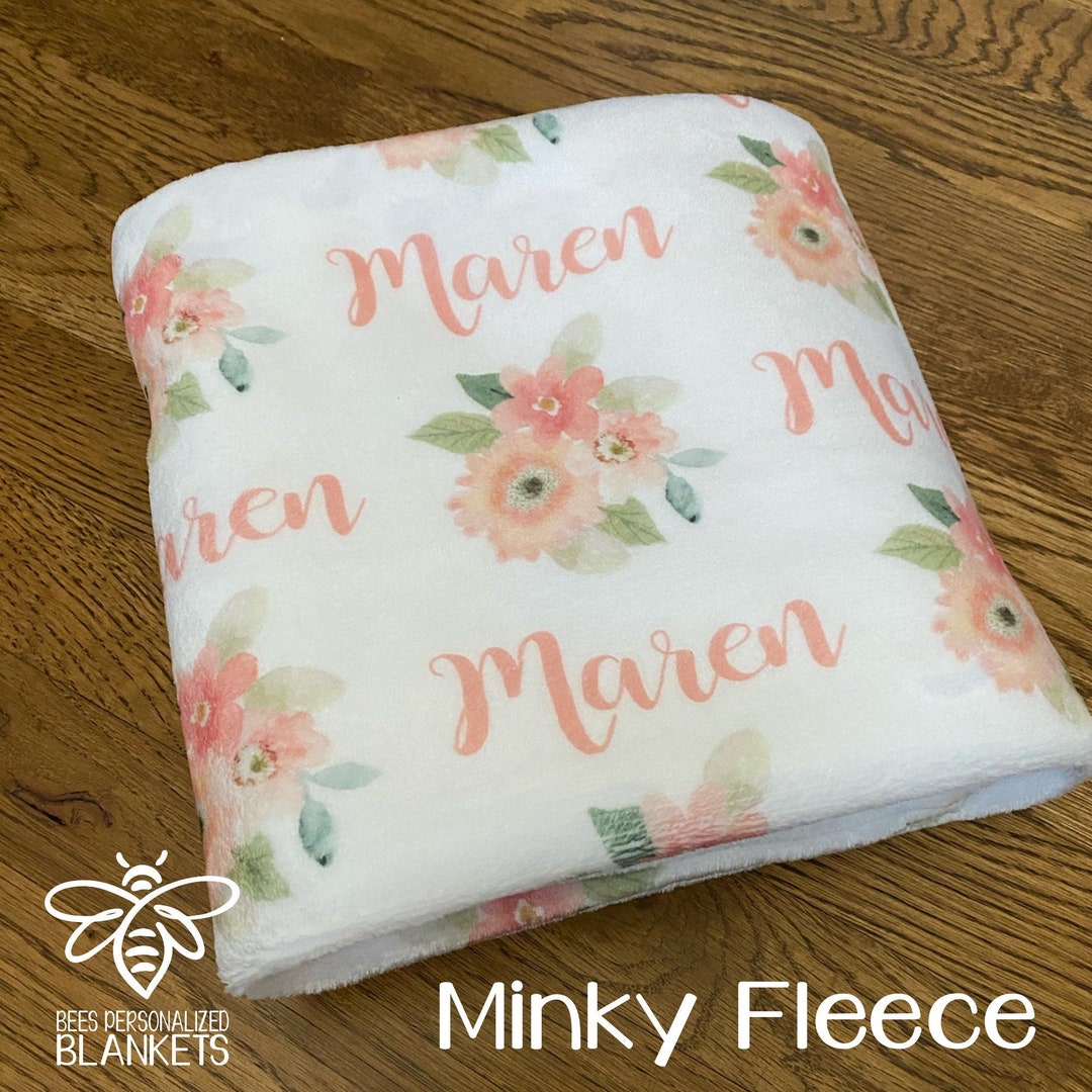 SALE Personalized Baby Blanket, Floral Print Swaddle, Rose Baby Name ...