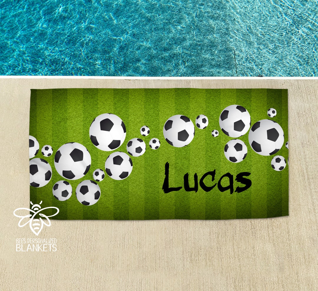 SALE Personalized Soccer Beach Towel, Soccer Towel, Monogram Towel ...