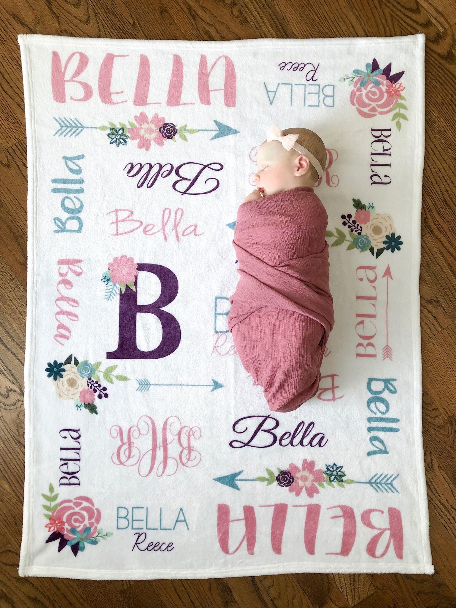 Personalized Baby Blanket Floral Monogram Blanket Floral | Etsy