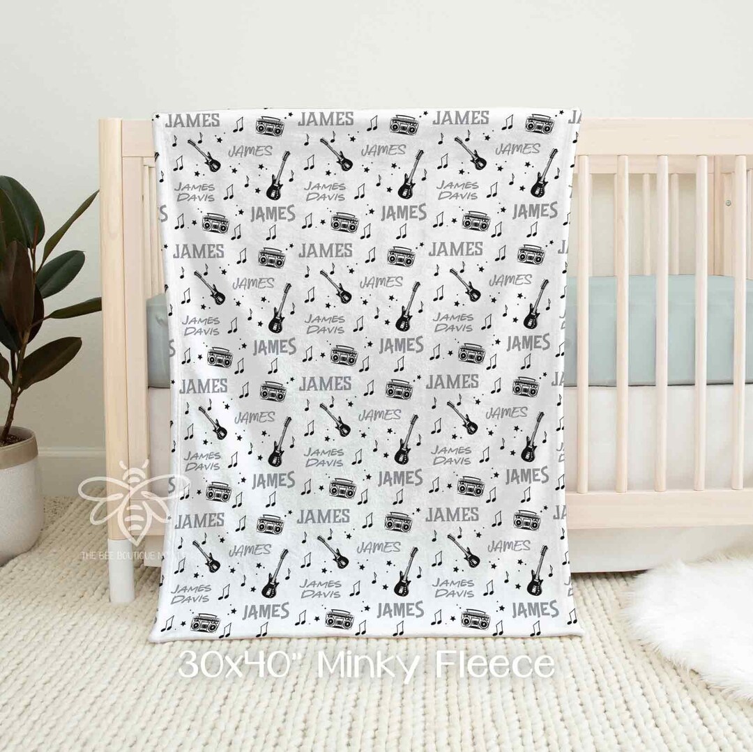 SALE Personalize Guitar Blanket, Rock N Roll Blanket, Music Nursery ...