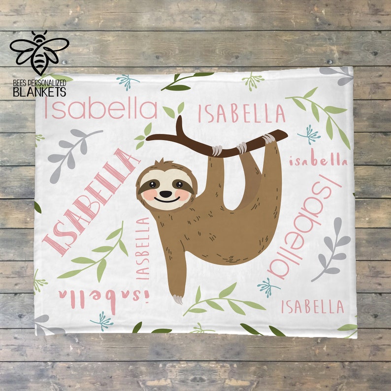 Sloth Personalized Blanket, Sloth Swaddle, Baby Name Blanket ...