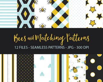 Bees Digital Paper Set Honeybee Seamless Patterns Bumblebee - Etsy