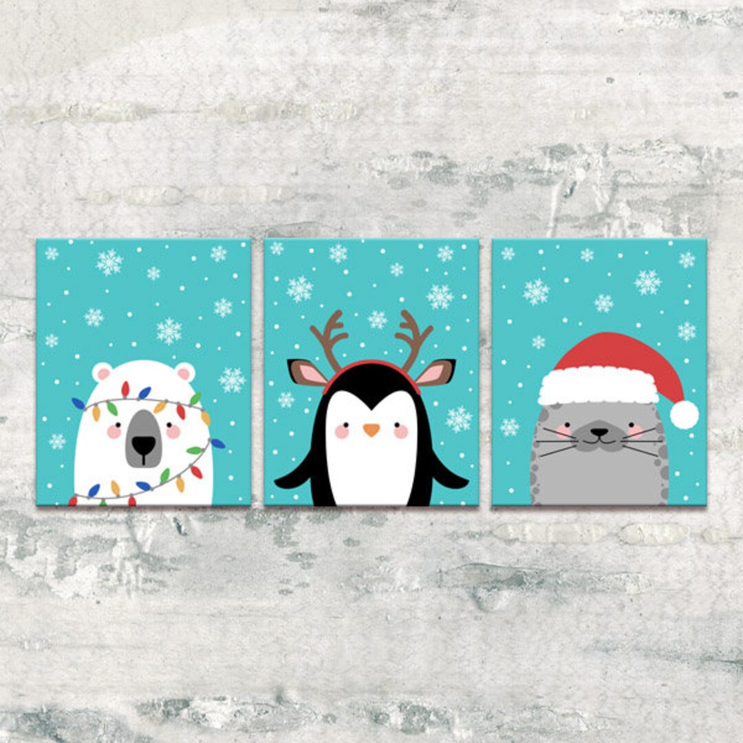 Printable Christmas Polar Animals Holiday Nursery Wall Art Set Digital ...