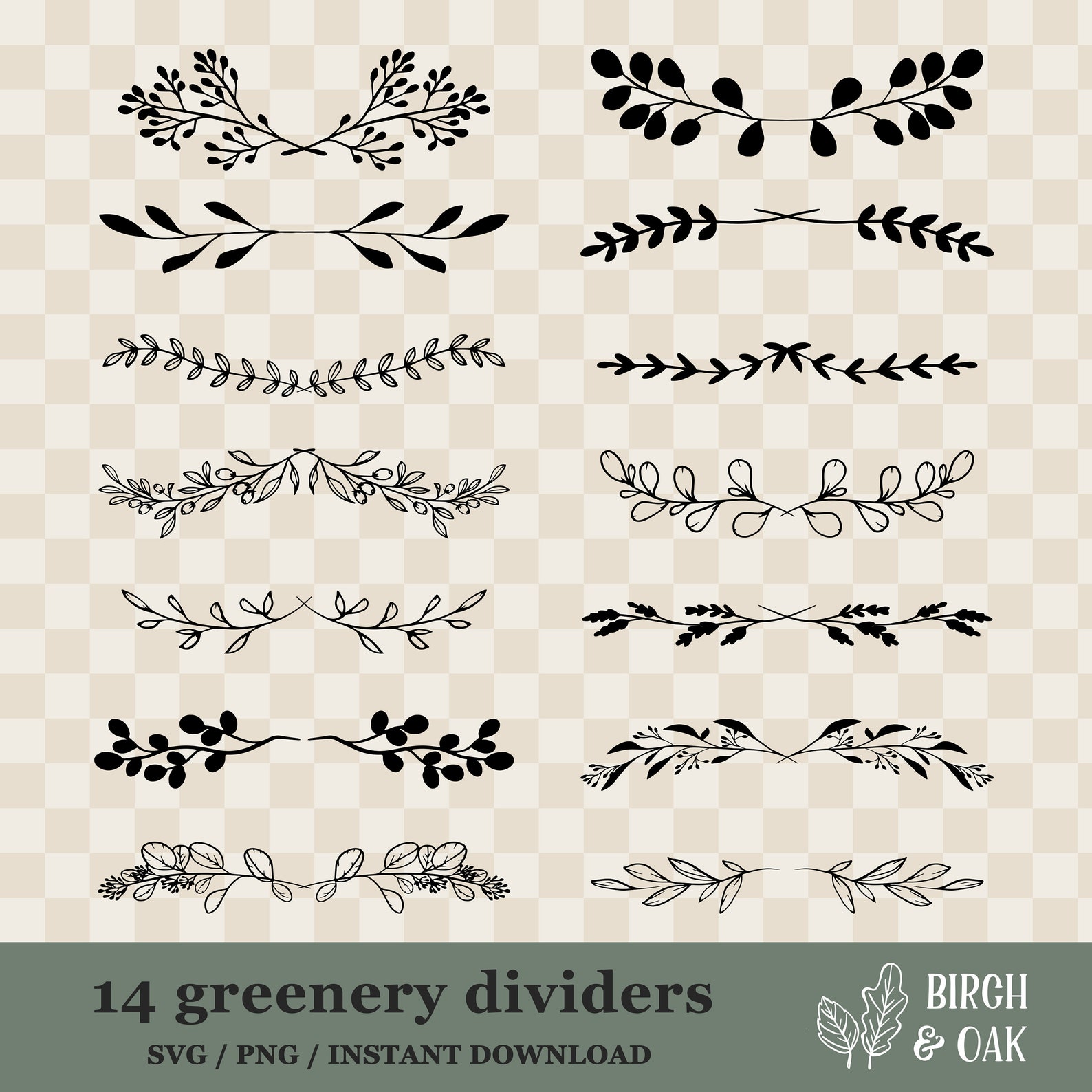 Greenery Dividers Leaf Dividers SVG PNG Half Wreaths Hand Drawn Digital ...