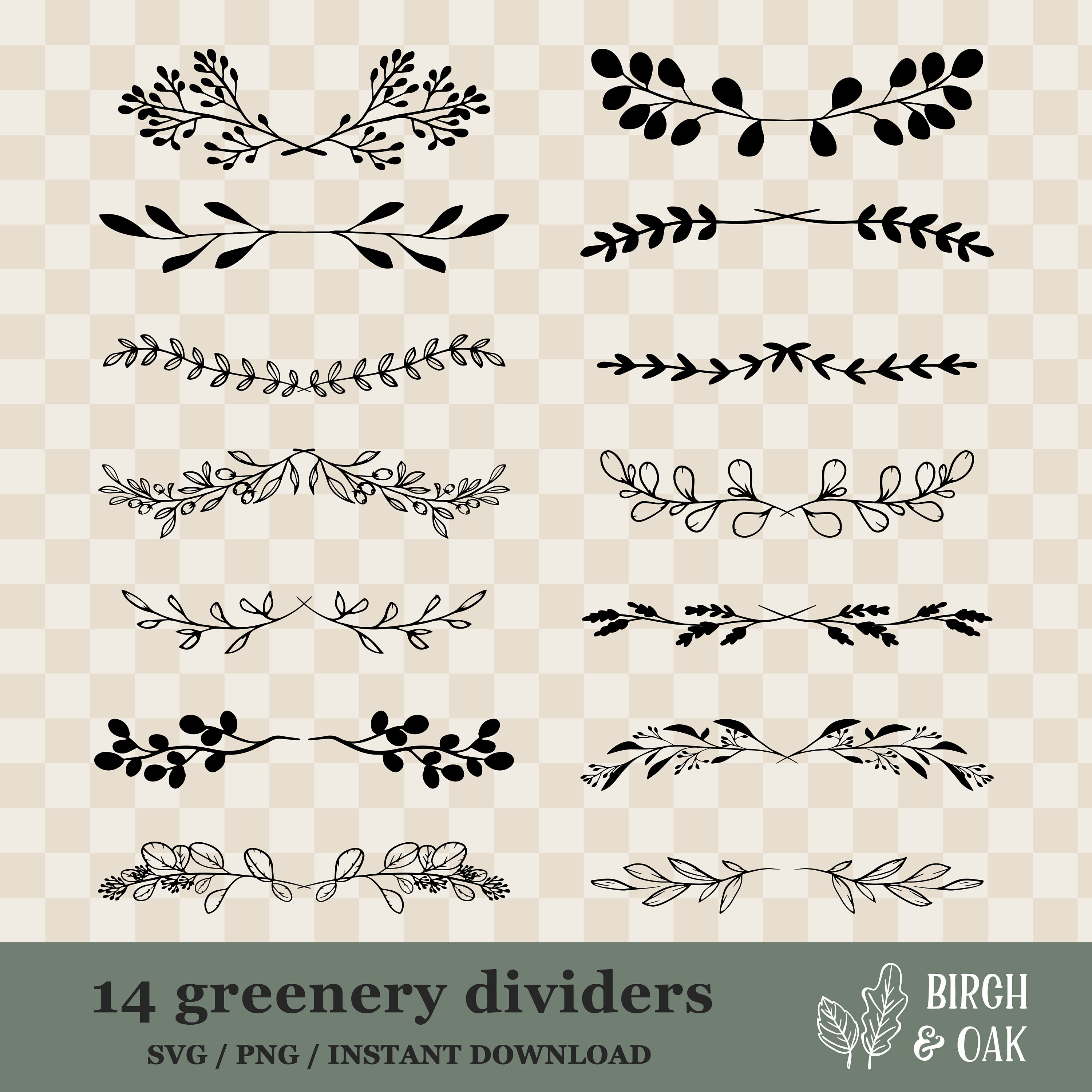 Greenery Dividers Leaf Dividers SVG PNG Half Wreaths Hand Drawn Digital ...