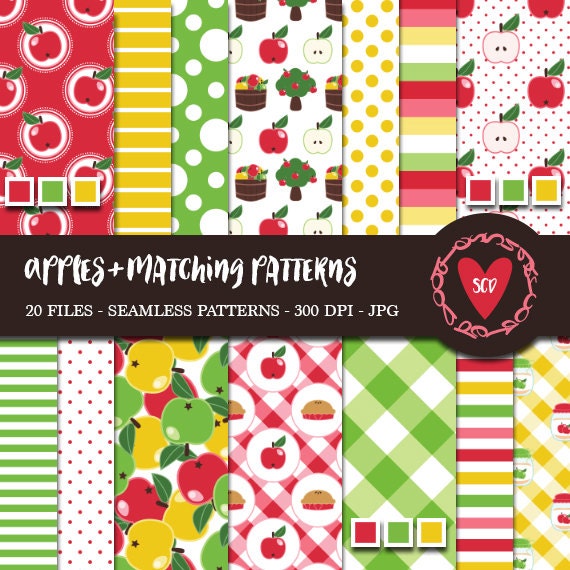 Apples & Matching Seamless Patterns Digital Scrapbooking Paper - Etsy