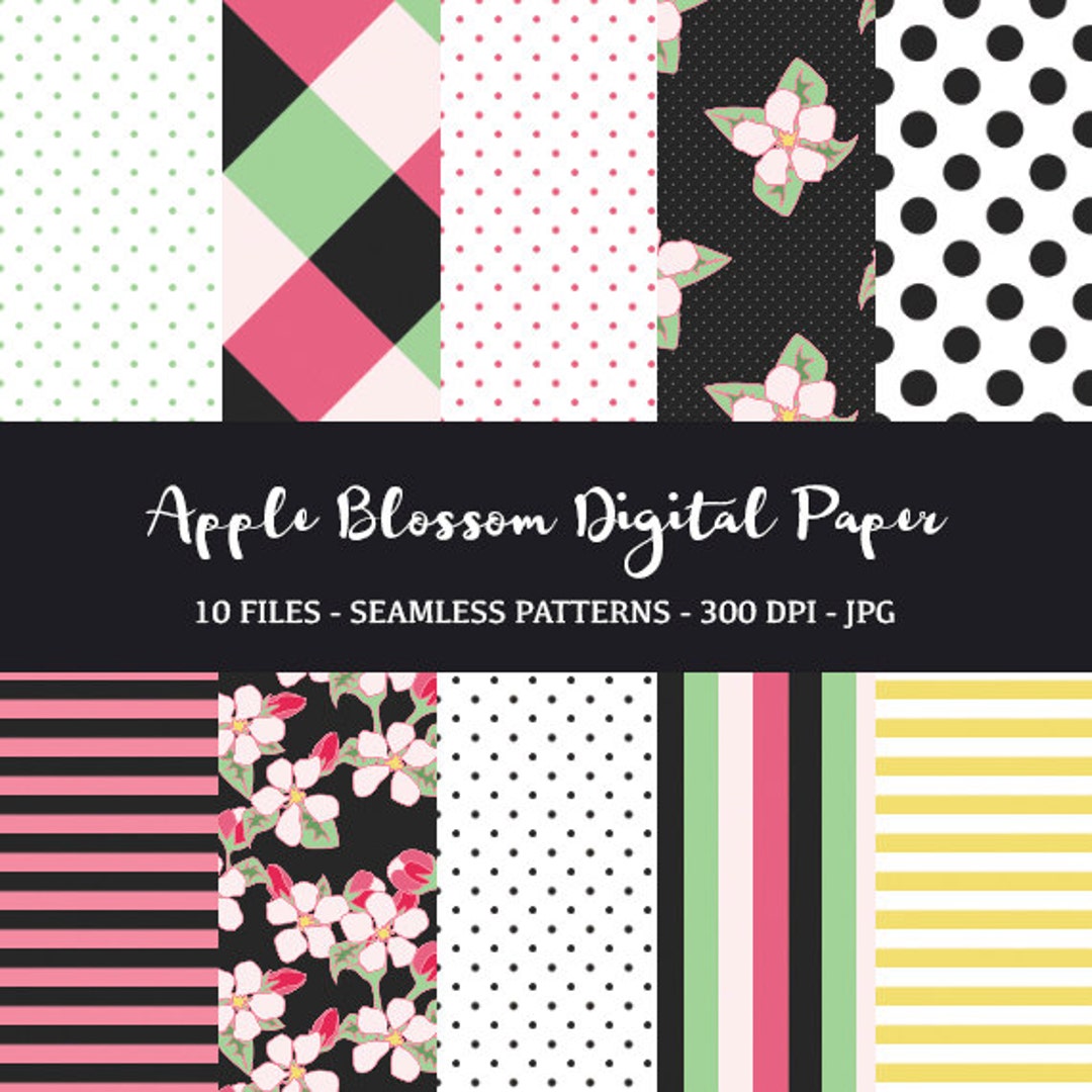 Apple Blossom Digital Paper Seamless Patterns - Etsy