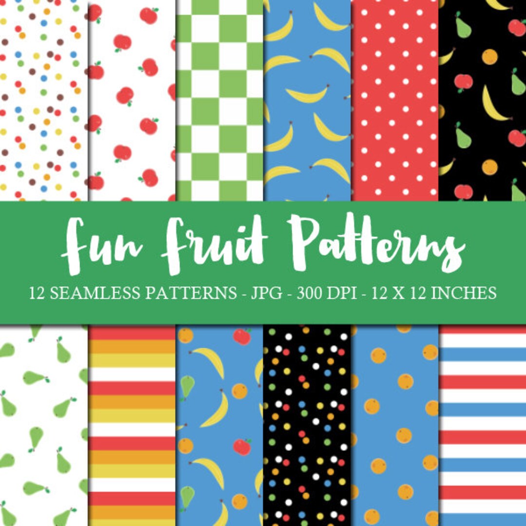 Fruit Seamless Patterns Digital Paper Apples Bananas Oranges Pears - Etsy