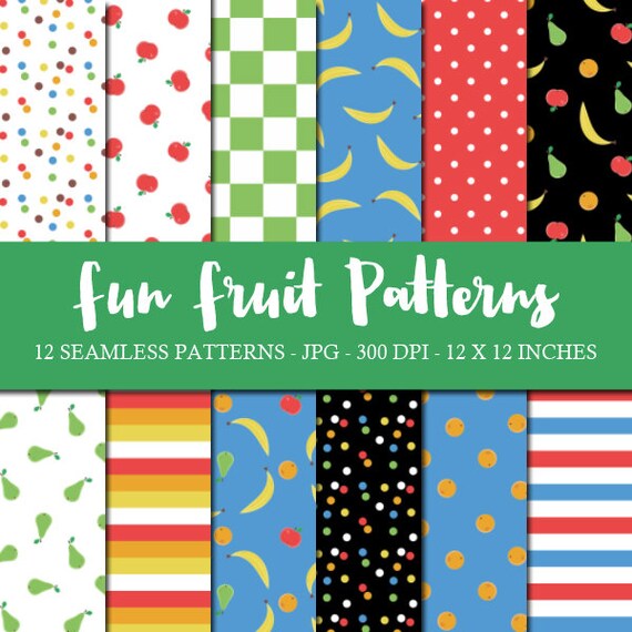 Fruit Seamless Patterns Digital Paper Apples Bananas Oranges | Etsy