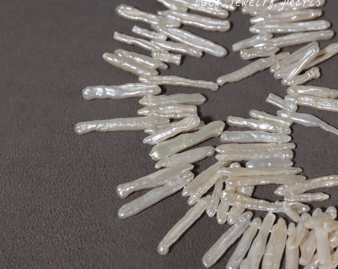 Biwa Pearl 4-5mm X 20-30mm Stick Pearl Necklace Natural White Pearl ...