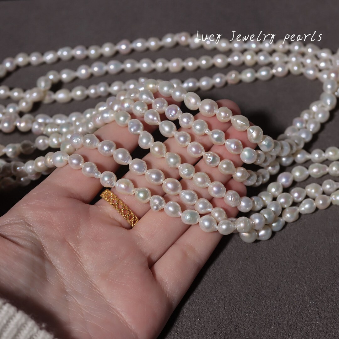 Nucleated Pearl Necklace Edison Pearl Necklace 6-6.5mm Large Hole Pearl ...