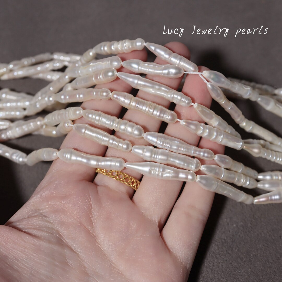 Stick Pearl Necklace Natural White Pearl 4.8-5.5mm X 25-30mm Biwa Pearl ...