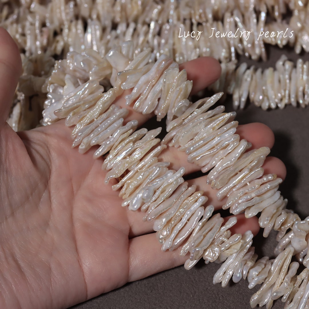 Stick Pearl Necklace Biwa Pearl 6-8mm X 20-26mm Natural White Pearl ...