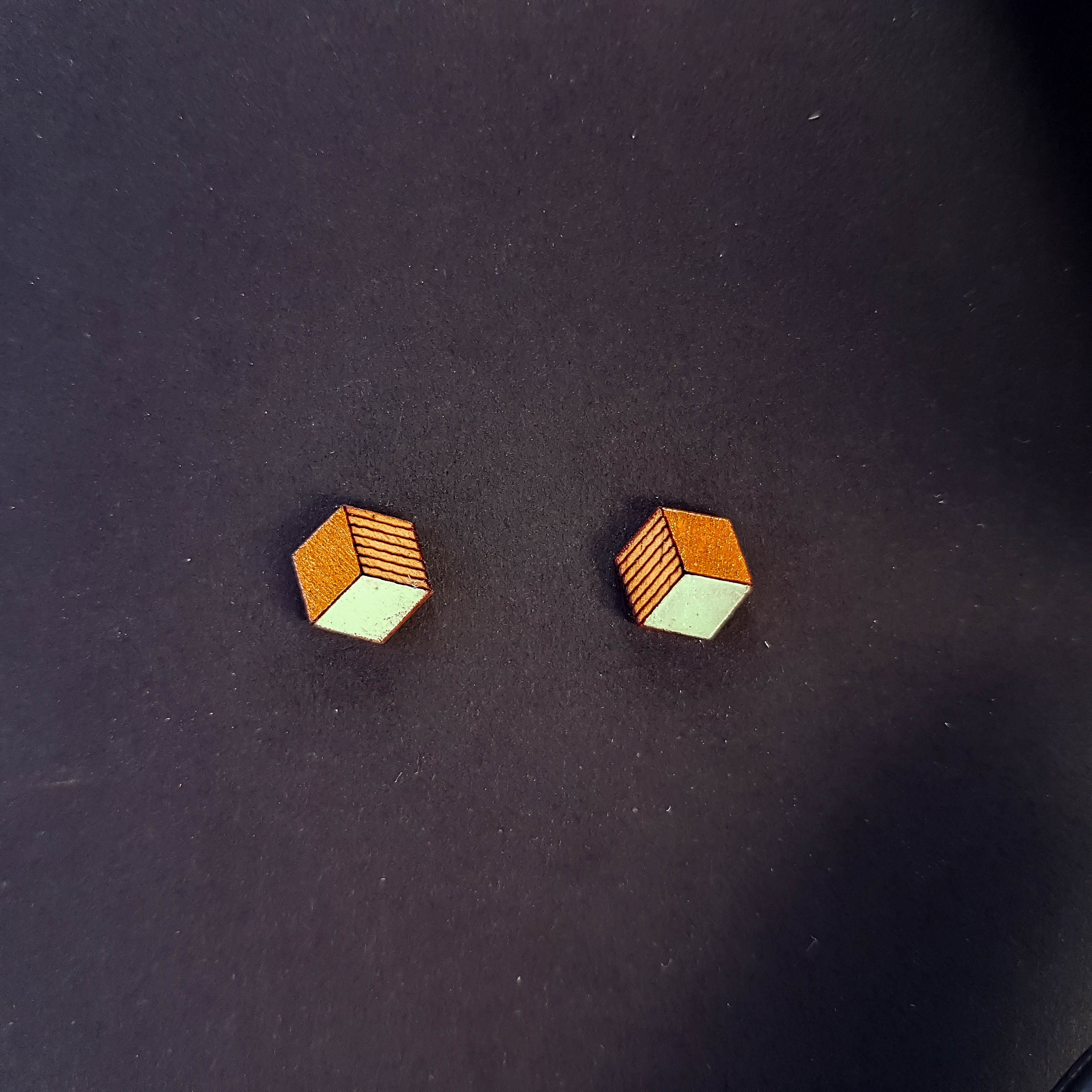 Wooden Cube Earrings, Geometric Studs, Wooden Stud Earrings, Hexagonal ...