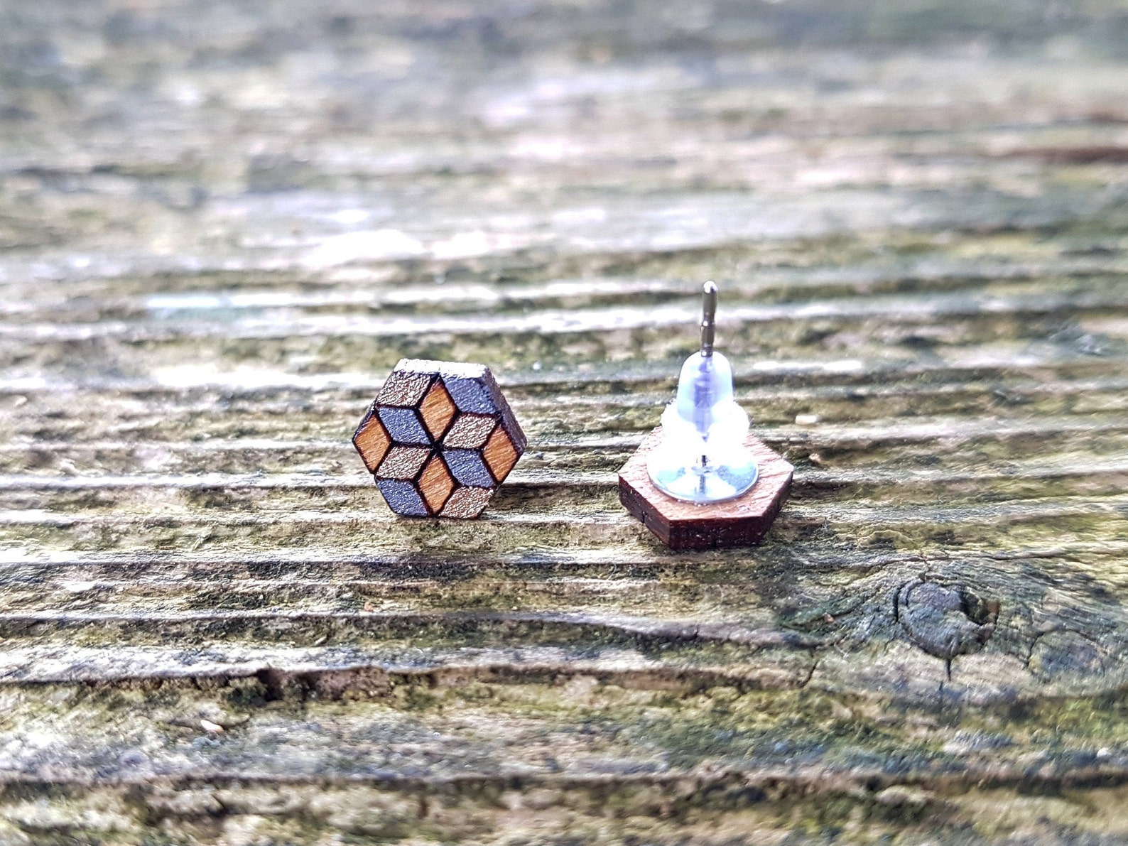 Geometric Wooden Cube Earrings - Etsy