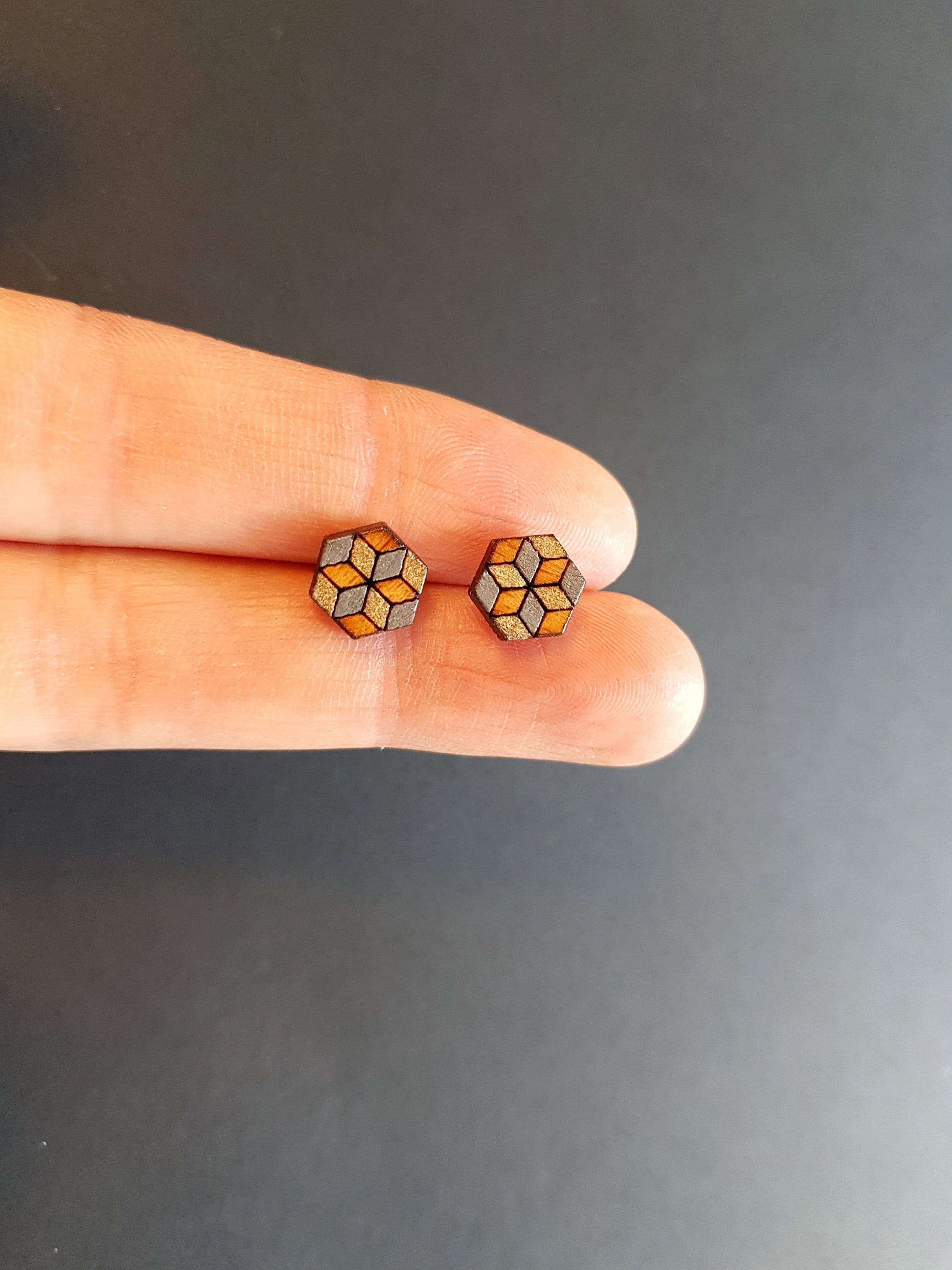 Geometric Wooden Cube Earrings - Etsy