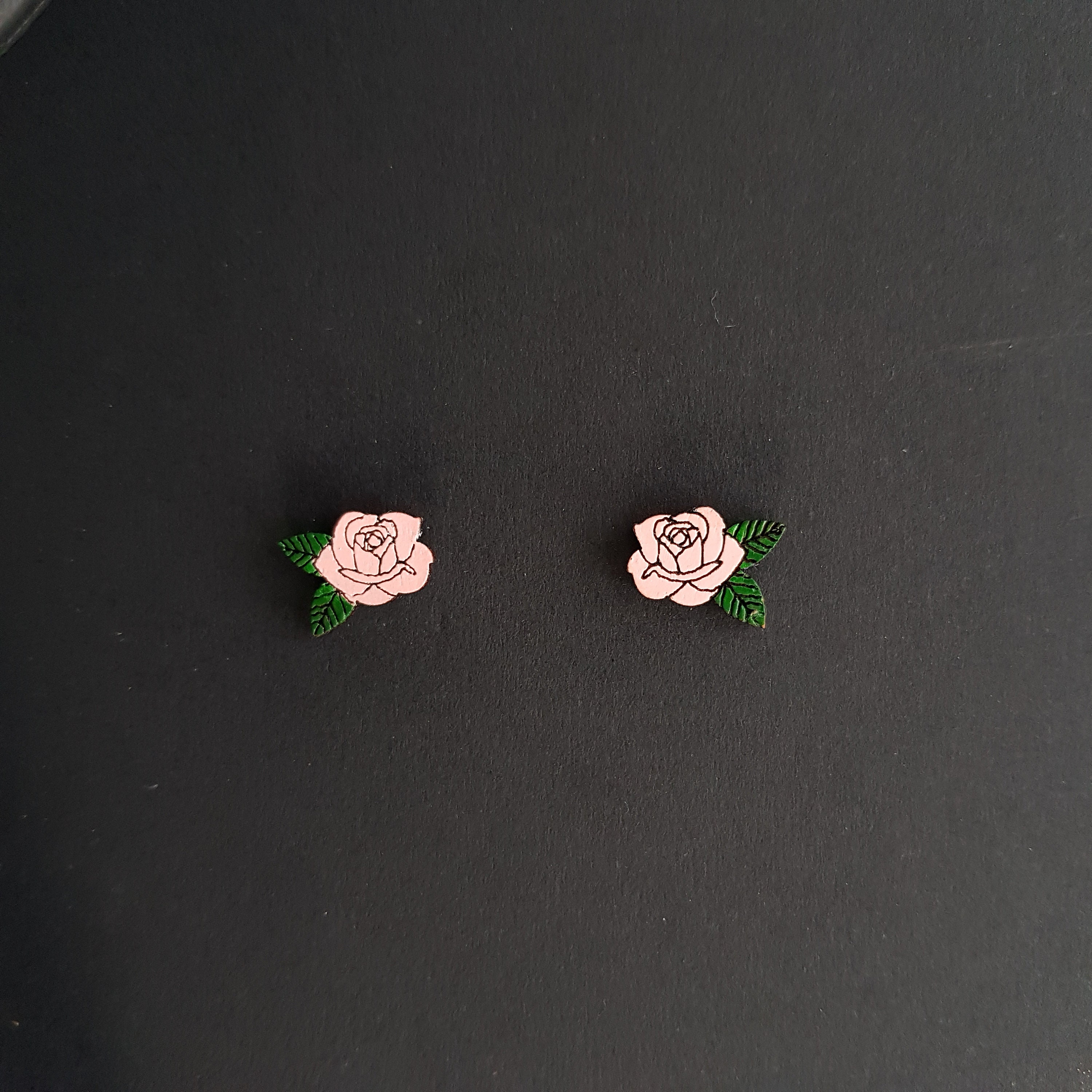 Wooden Rose Stud Earrings, Rose Studs, Flower Earrings, Rose Jewelry ...