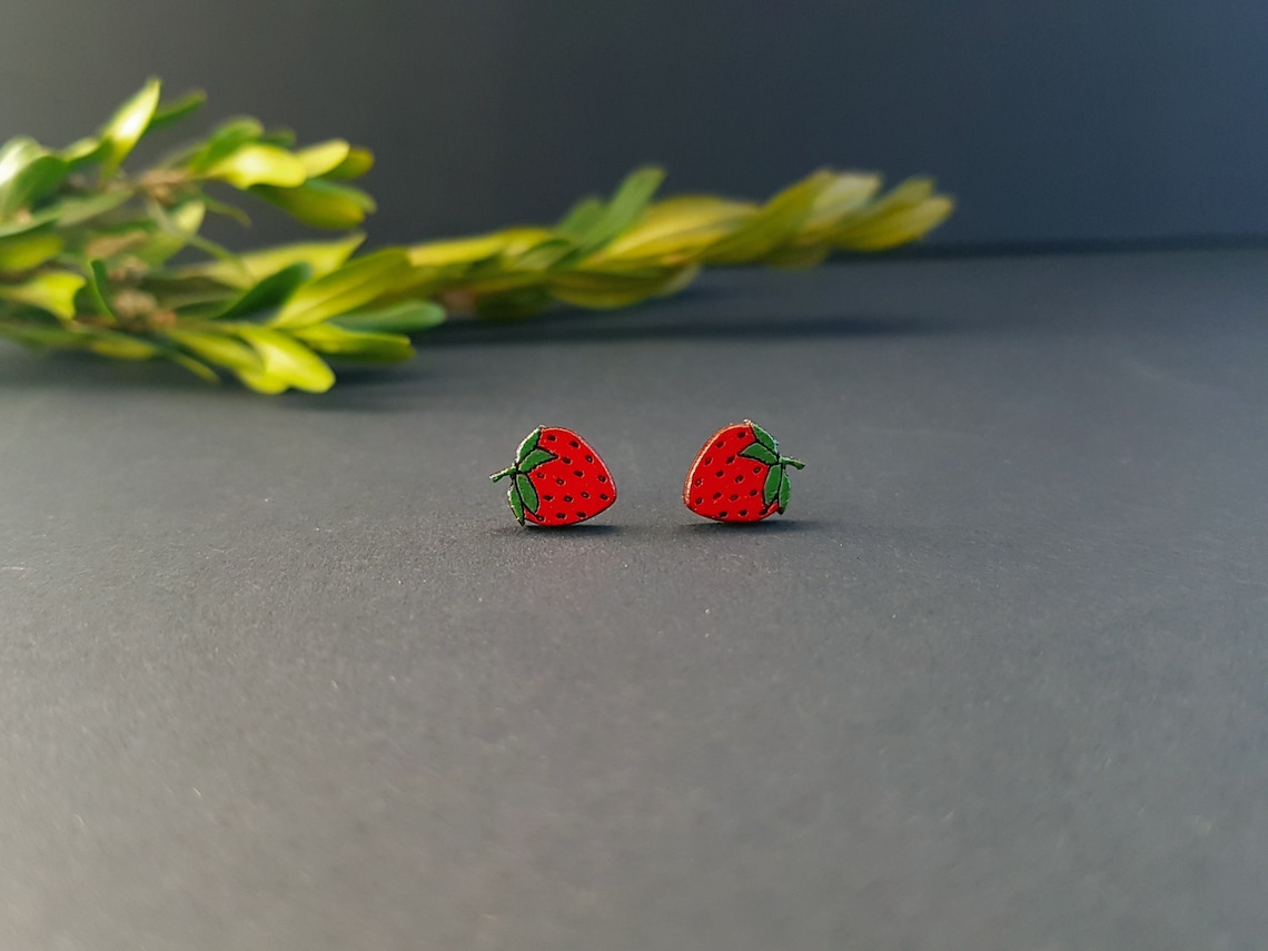Strawberry Stud Earrings Strawberry Jewelry Fruit Jewelry | Etsy