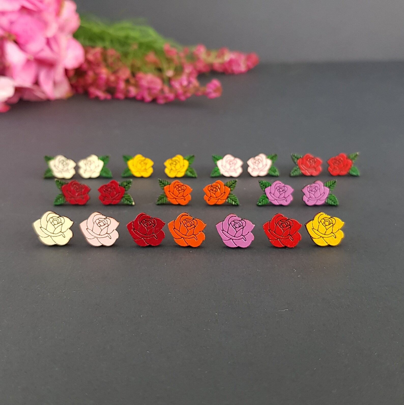 Wooden Rose Stud Earrings, Rose Studs, Flower Earrings, Rose Jewelry ...