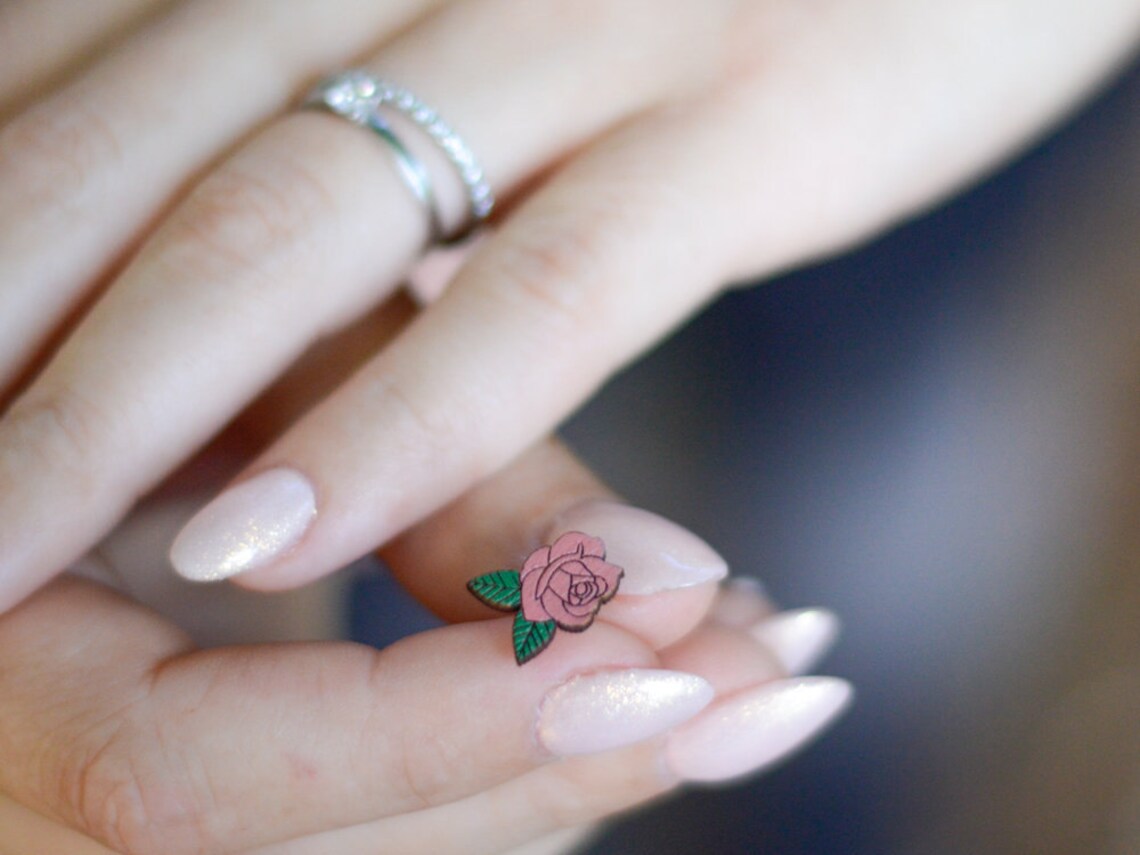 Wooden Rose Stud Earrings Rose Studs Flower Earrings Rose | Etsy