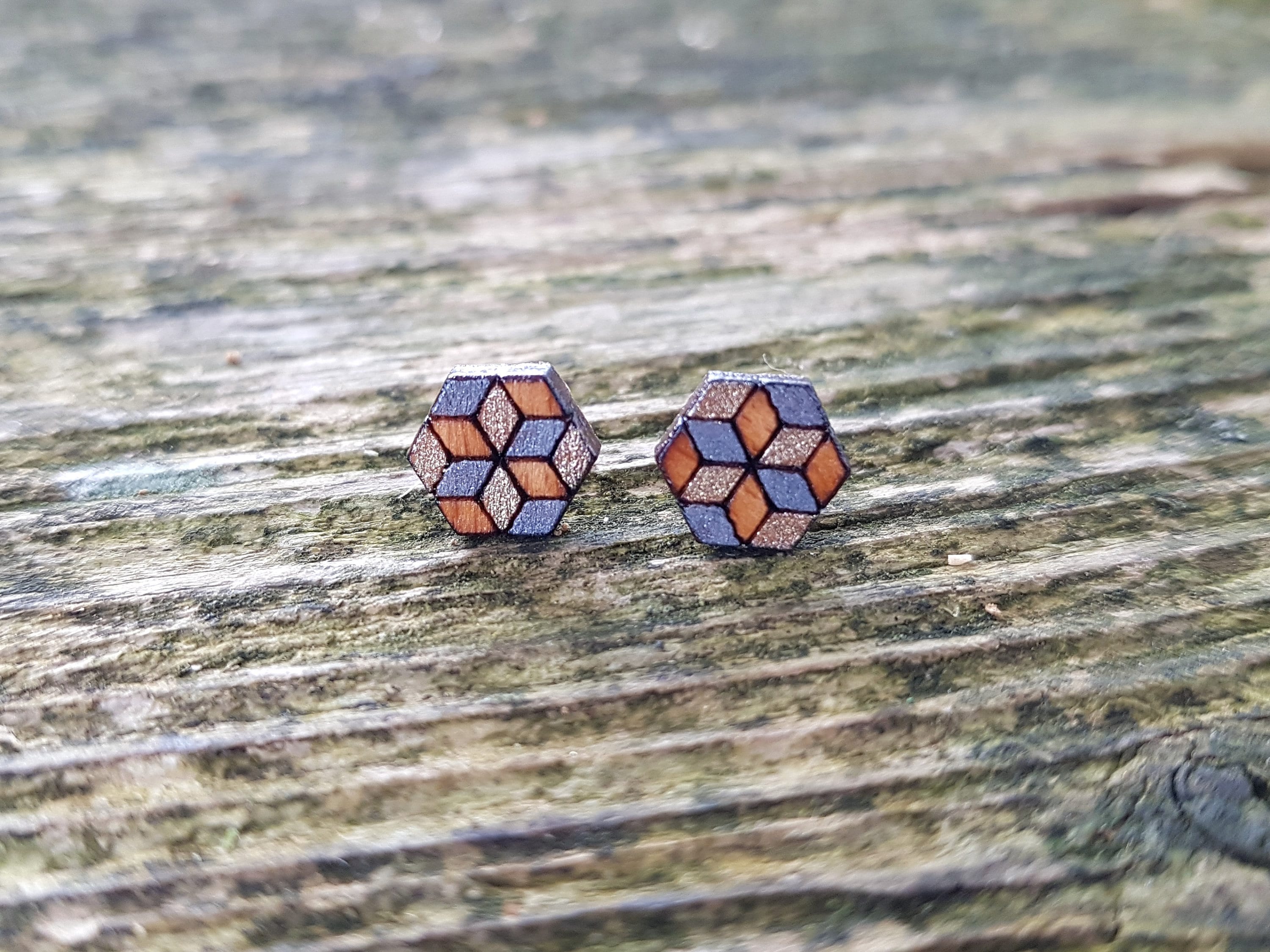Geometric Wooden Cube Earrings - Etsy