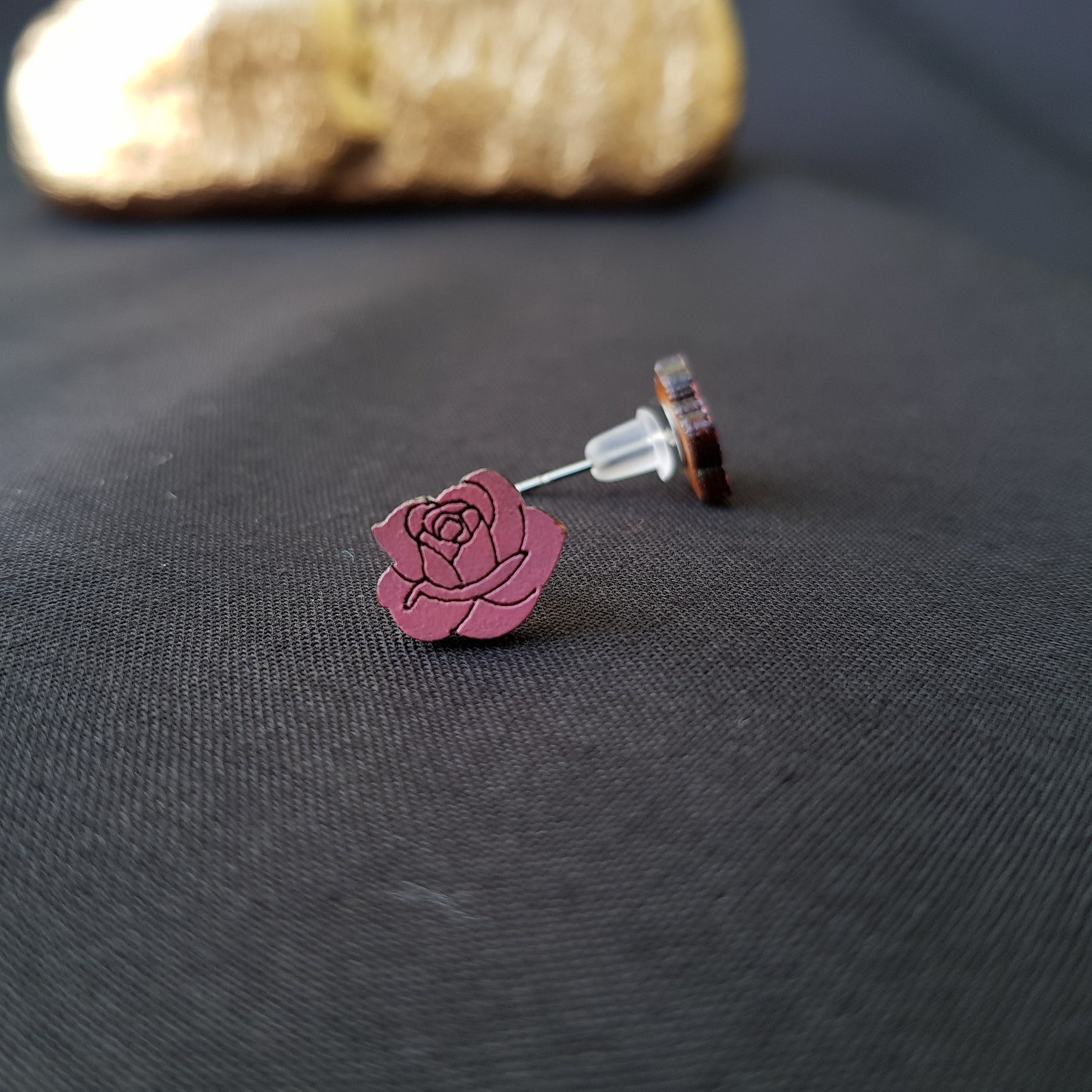 Wooden Rose Stud Earrings Rose Studs Flower Earrings Rose | Etsy